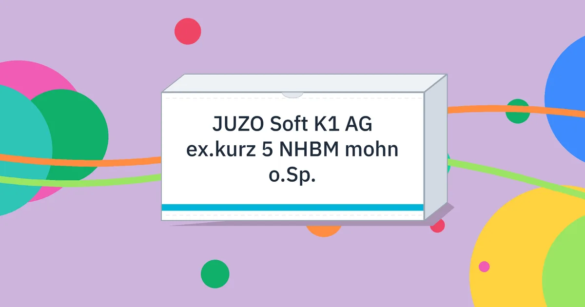 Symbolbild: Packung mit der Aufschrift JUZO Soft K1 AG ex.kurz 5 NHBM mohn o.Sp. (PZN 14996954) – Verfügbarkeit und Bezug in Apotheken in Frankfurt am Main