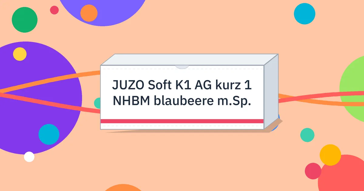 Symbolbild: Packung mit der Aufschrift JUZO Soft K1 AG kurz 1 NHBM blaubeere m.Sp. (PZN 15015823) – Verfügbarkeit und Bezug in Apotheken in Frankfurt am Main
