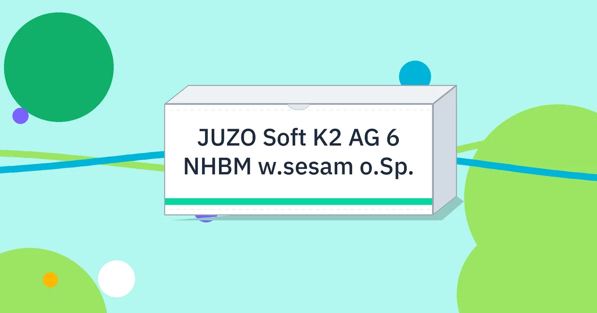 Symbolbild: Packung mit der Aufschrift JUZO Soft K2 AG 6 NHBM w.sesam o.Sp. (PZN 15001270) – Verfügbarkeit und Bezug in Apotheken in Frankfurt am Main