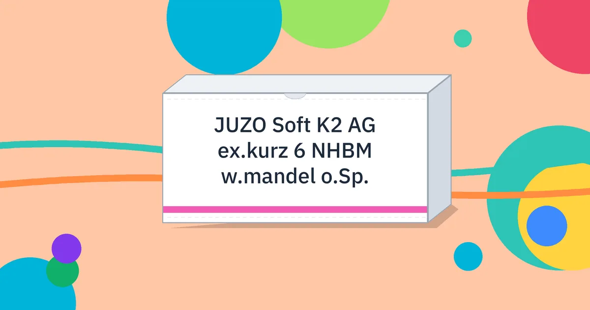 Symbolbild: Packung mit der Aufschrift JUZO Soft K2 AG ex.kurz 6 NHBM w.mandel o.Sp. (PZN 15023024) – Verfügbarkeit und Bezug in Apotheken in Frankfurt am Main