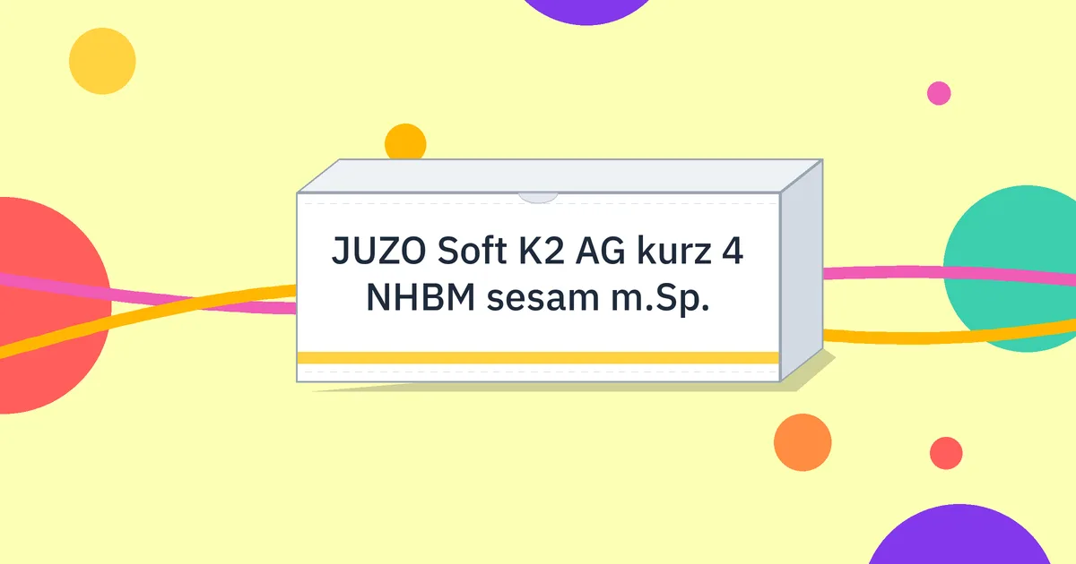 Symbolbild: Packung mit der Aufschrift JUZO Soft K2 AG kurz 4 NHBM sesam m.Sp. (PZN 15020563) – Verfügbarkeit und Bezug in Apotheken in Frankfurt am Main