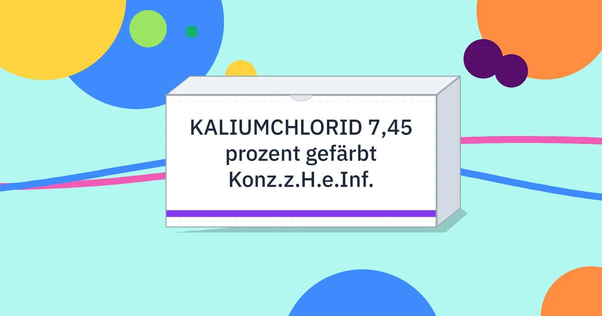 Symbolbild: Packung mit der Aufschrift KALIUMCHLORID 7,45 prozent gefärbt Konz.z.H.e.Inf. (PZN 06334682) – Verfügbarkeit und Bezug in Apotheken in Frankfurt am Main