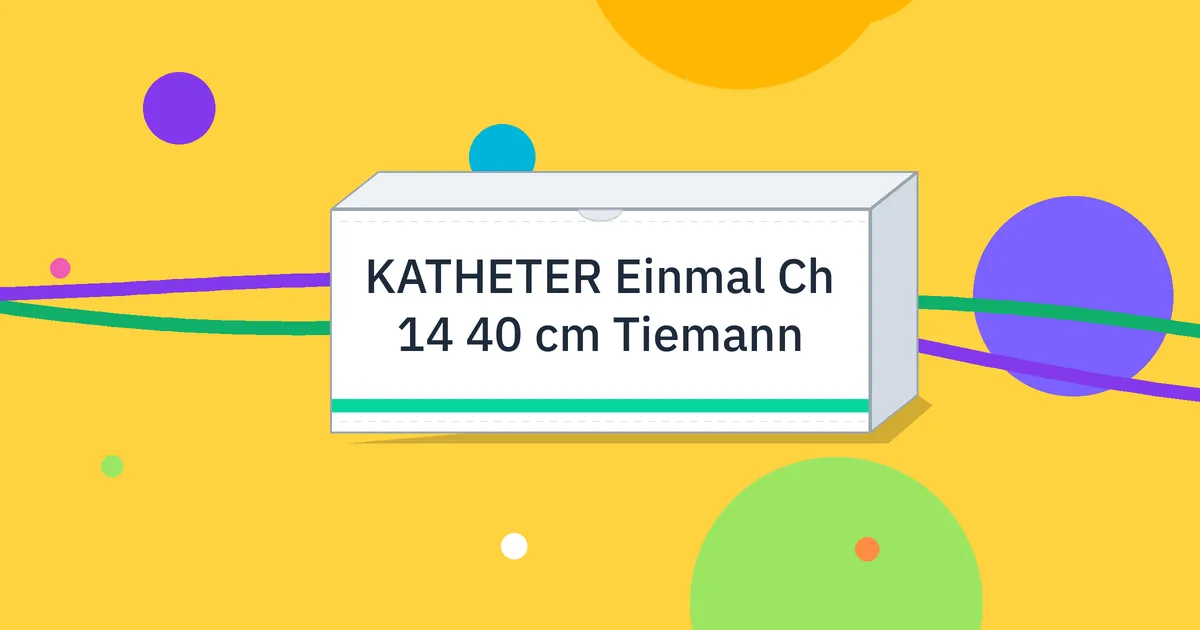 Symbolbild: Packung mit der Aufschrift KATHETER Einmal Ch 14 40 cm Tiemann (PZN 01730083) – Verfügbarkeit und Bezug in Apotheken in Frankfurt am Main