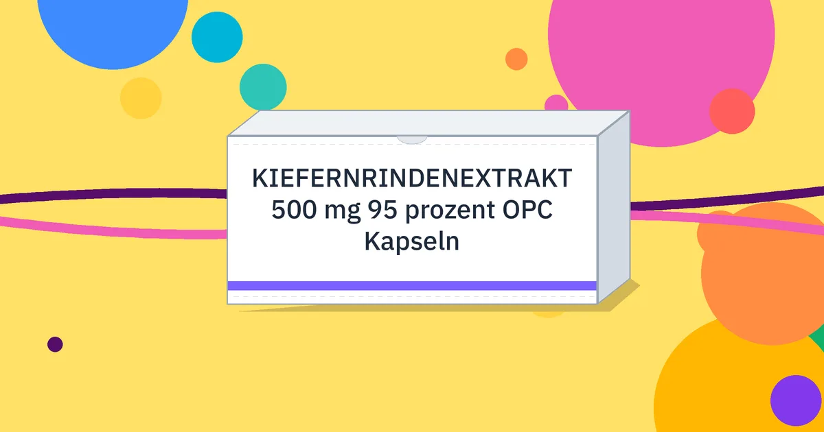 Symbolbild: Packung mit der Aufschrift KIEFERNRINDENEXTRAKT 500 mg 95 prozent OPC Kapseln (PZN 15255674) – Verfügbarkeit und Bezug in Apotheken in Frankfurt am Main