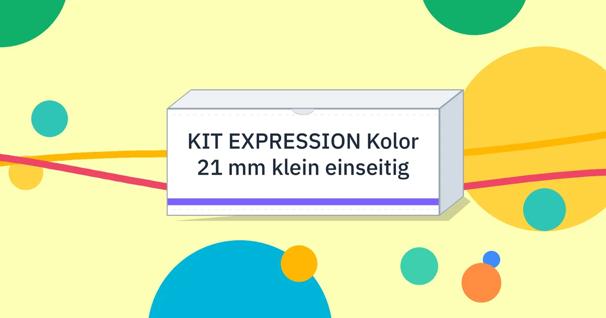 Symbolbild: Packung mit der Aufschrift KIT EXPRESSION Kolor 21 mm klein einseitig (PZN 10133937) – Verfügbarkeit und Bezug in Apotheken in Frankfurt am Main