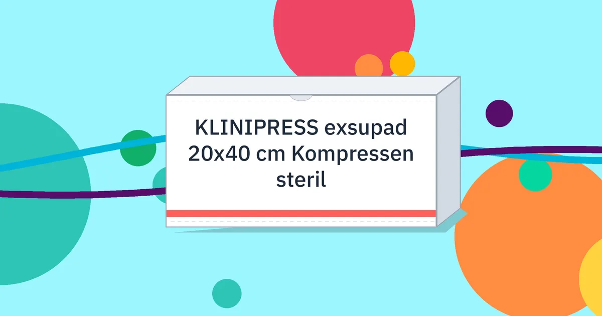 Symbolbild: Packung mit der Aufschrift KLINIPRESS exsupad 20x40 cm Kompressen steril (PZN 19885509) – Verfügbarkeit und Bezug in Apotheken in Frankfurt am Main