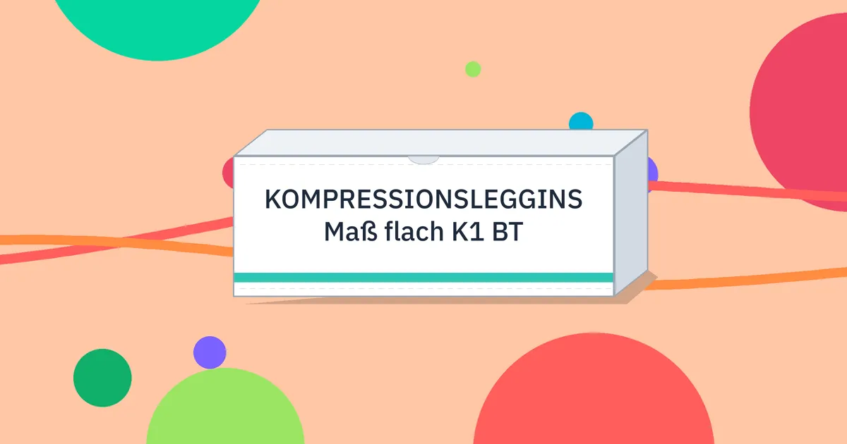 Symbolbild: Packung mit der Aufschrift KOMPRESSIONSLEGGINS Maß flach K1 BT (PZN 16746049) – Verfügbarkeit und Bezug in Apotheken in Frankfurt am Main