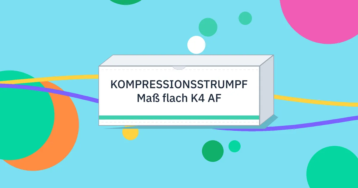Symbolbild: Packung mit der Aufschrift KOMPRESSIONSSTRUMPF Maß flach K4 AF (PZN 16745133) – Verfügbarkeit und Bezug in Apotheken in Frankfurt am Main