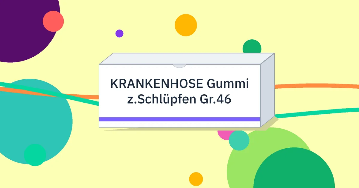 Symbolbild: Packung mit der Aufschrift KRANKENHOSE Gummi z.Schlüpfen Gr.46 (PZN 01740791) – Verfügbarkeit und Bezug in Apotheken in Frankfurt am Main