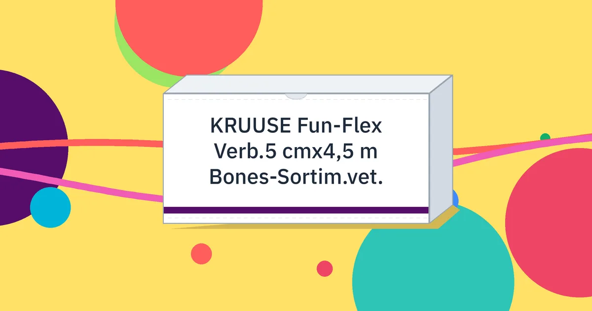Symbolbild: Packung mit der Aufschrift KRUUSE Fun-Flex Verb.5 cmx4,5 m Bones-Sortim.vet. (PZN 18443761) – Verfügbarkeit und Bezug in Apotheken in Frankfurt am Main