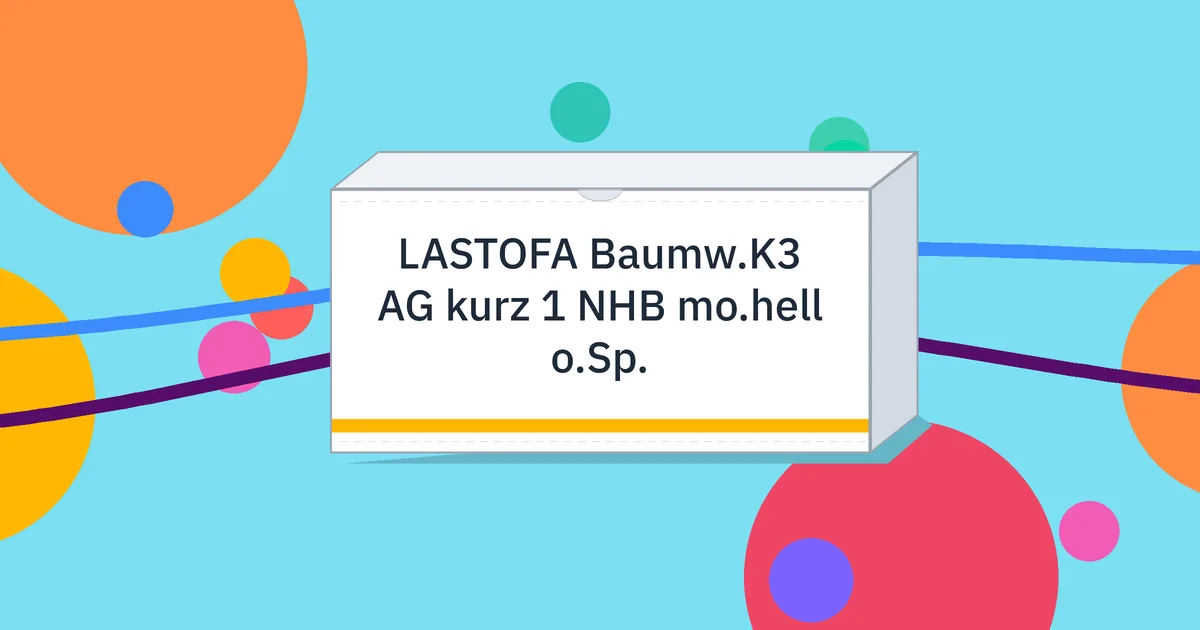 Symbolbild: Packung mit der Aufschrift LASTOFA Baumw.K3 AG kurz 1 NHB mo.hell o.Sp. (PZN 01955787) – Verfügbarkeit und Bezug in Apotheken in Frankfurt am Main
