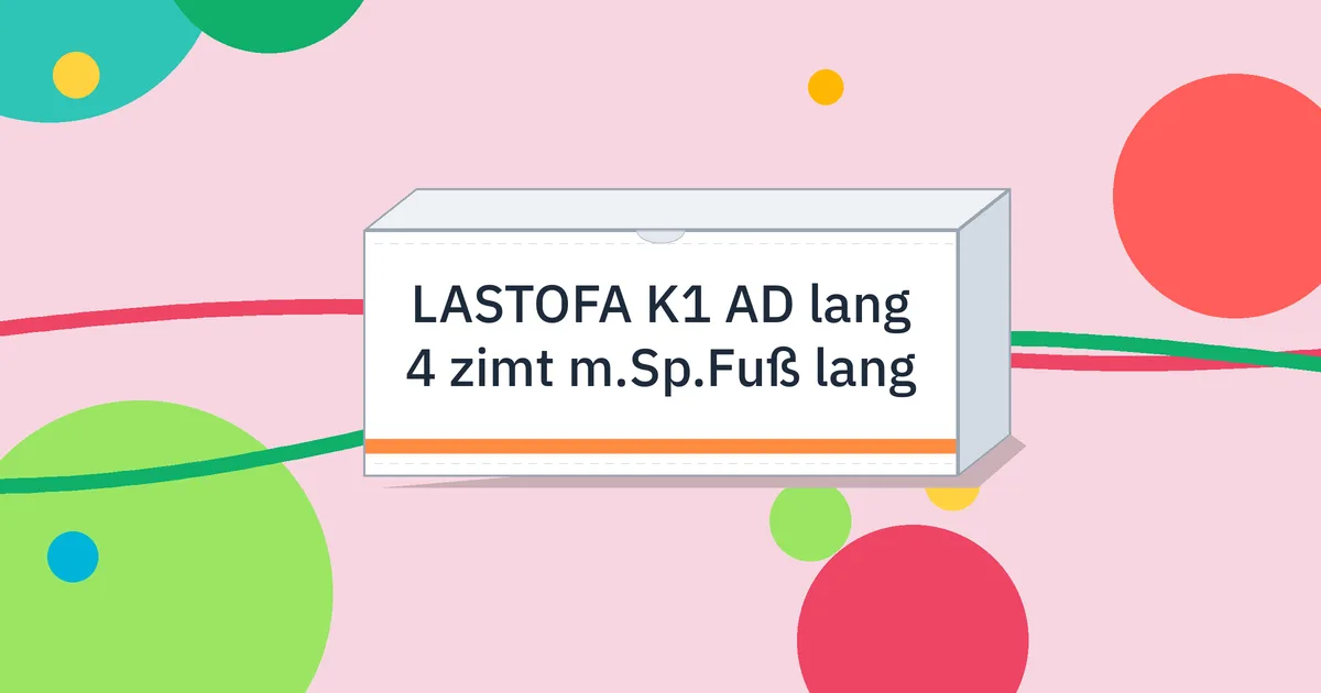 Symbolbild: Packung mit der Aufschrift LASTOFA K1 AD lang 4 zimt m.Sp.Fuß lang (PZN 13787361) – Verfügbarkeit und Bezug in Apotheken in Frankfurt am Main