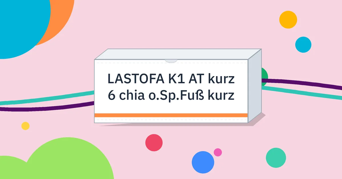 Symbolbild: Packung mit der Aufschrift LASTOFA K1 AT kurz 6 chia o.Sp.Fuß kurz (PZN 13796897) – Verfügbarkeit und Bezug in Apotheken in Frankfurt am Main