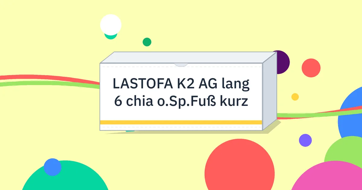 Symbolbild: Packung mit der Aufschrift LASTOFA K2 AG lang 6 chia o.Sp.Fuß kurz (PZN 13807141) – Verfügbarkeit und Bezug in Apotheken in Frankfurt am Main