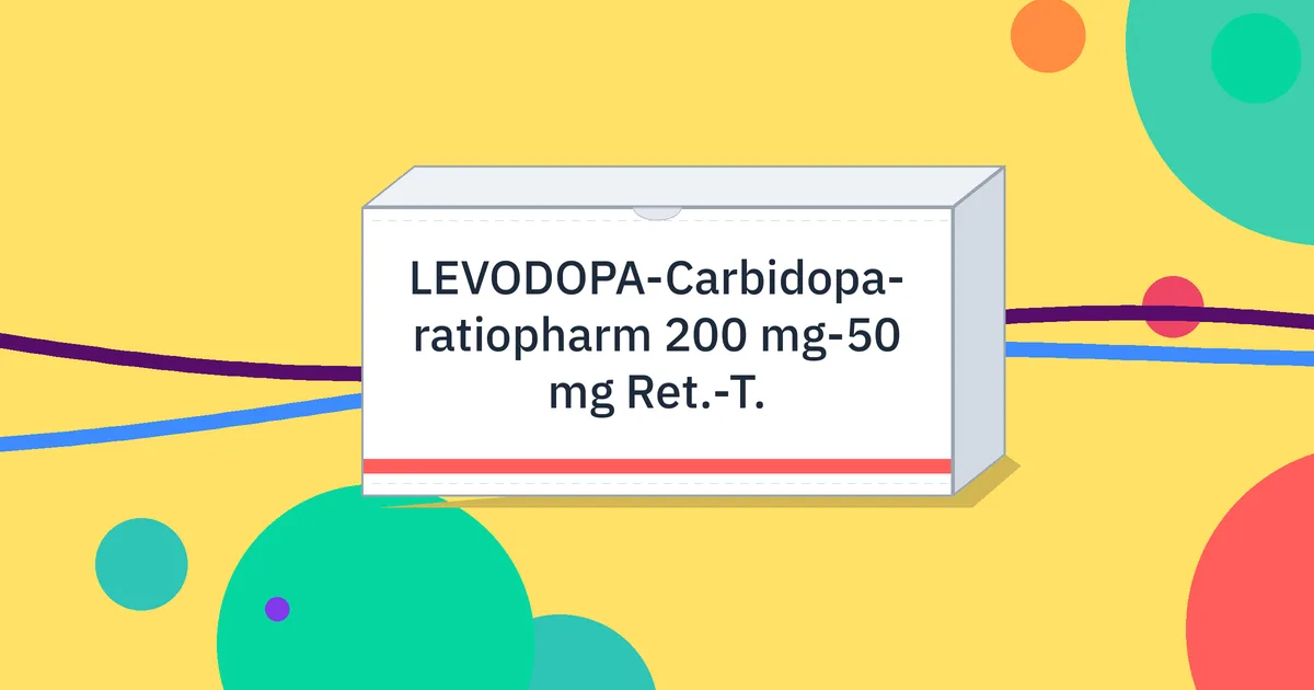 Symbolbild: Packung mit der Aufschrift LEVODOPA-Carbidopa-ratiopharm 200 mg-50 mg Ret.-T. (PZN 10397547) – Verfügbarkeit und Bezug in Apotheken in Frankfurt am Main