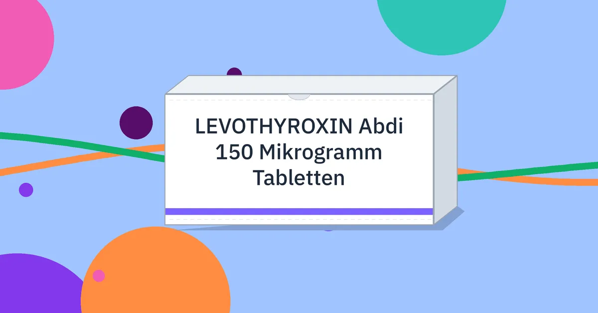 Symbolbild: Packung mit der Aufschrift LEVOTHYROXIN Abdi 150 Mikrogramm Tabletten (PZN 17888596) – Verfügbarkeit und Bezug in Apotheken in Frankfurt am Main