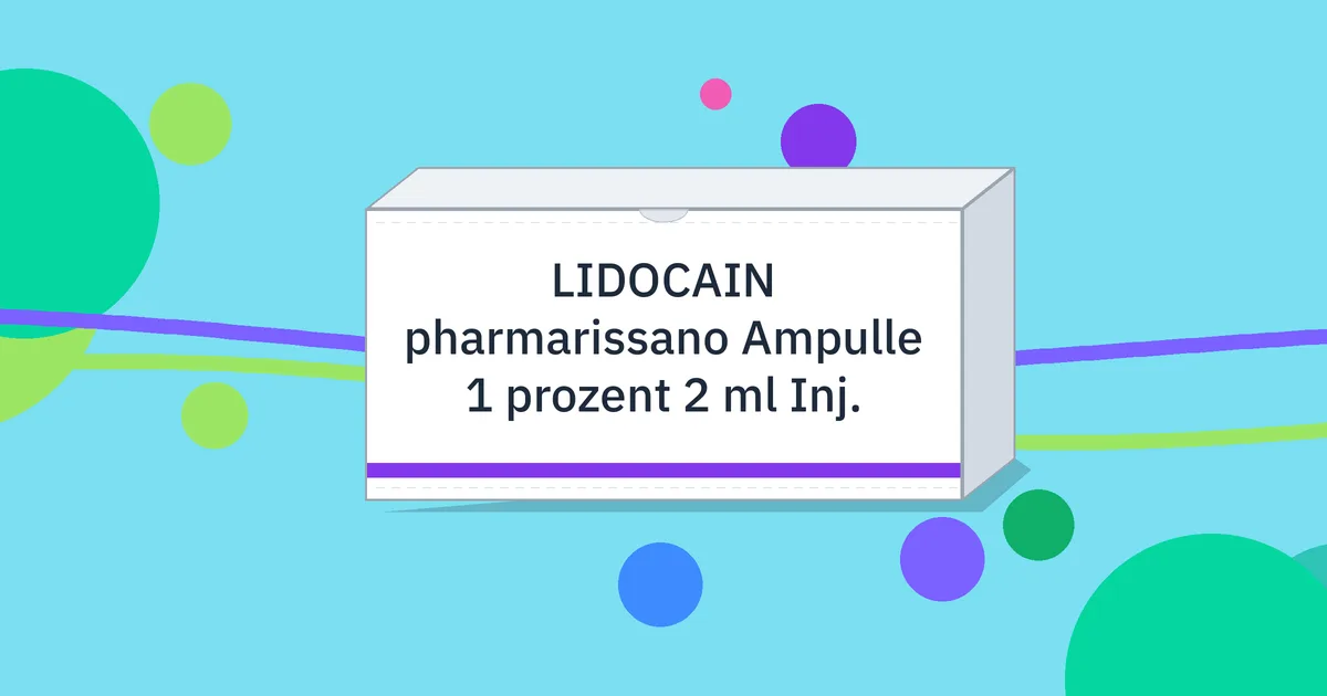 Symbolbild: Packung mit der Aufschrift LIDOCAIN pharmarissano Ampulle 1 prozent 2 ml Inj. (PZN 16816040) – Verfügbarkeit und Bezug in Apotheken in Frankfurt am Main