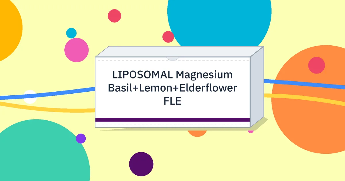 Symbolbild: Packung mit der Aufschrift LIPOSOMAL Magnesium Basil+Lemon+Elderflower FLE (PZN 19407336) – Verfügbarkeit und Bezug in Apotheken in Frankfurt am Main