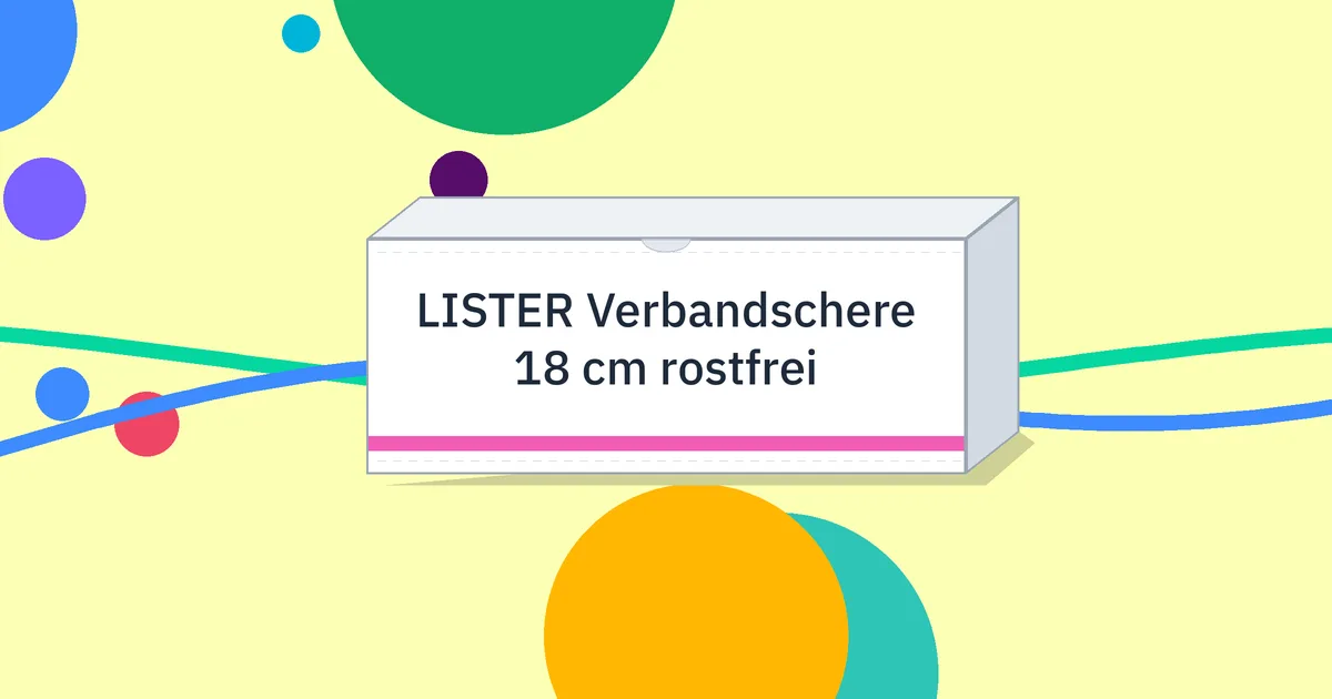 Symbolbild: Packung mit der Aufschrift LISTER Verbandschere 18 cm rostfrei (PZN 17287141) – Verfügbarkeit und Bezug in Apotheken in Frankfurt am Main
