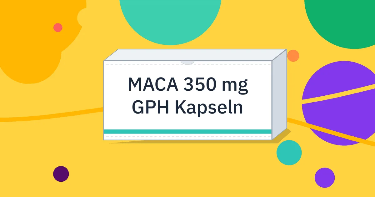 Symbolbild: Packung mit der Aufschrift MACA 350 mg GPH Kapseln (PZN 03057957) – Verfügbarkeit und Bezug in Apotheken in Frankfurt am Main