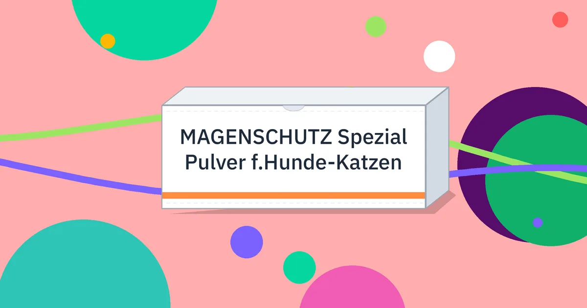 Symbolbild: Packung mit der Aufschrift MAGENSCHUTZ Spezial Pulver f.Hunde-Katzen (PZN 19297770) – Verfügbarkeit und Bezug in Apotheken in Frankfurt am Main