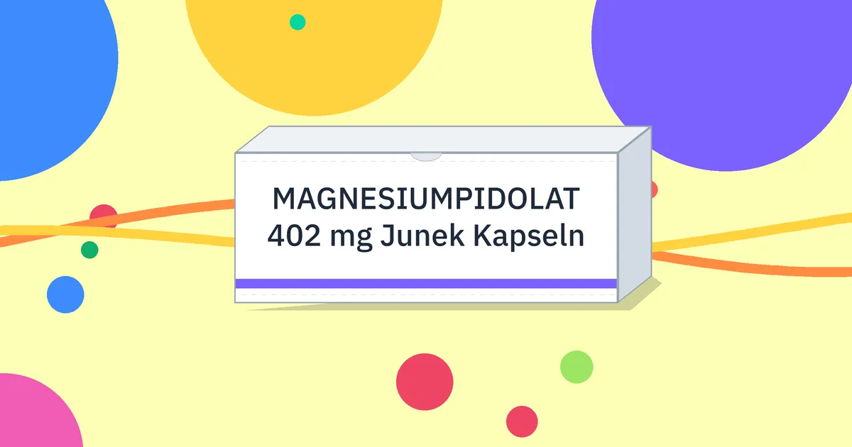 Symbolbild: Packung mit der Aufschrift MAGNESIUMPIDOLAT 402 mg Junek Kapseln (PZN 17633382) – Verfügbarkeit und Bezug in Apotheken in Frankfurt am Main