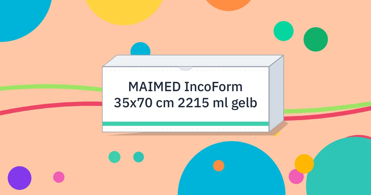 Symbolbild: Packung mit der Aufschrift MAIMED IncoForm 35x70 cm 2215 ml gelb (PZN 06416670) – Verfügbarkeit und Bezug in Apotheken in Frankfurt am Main