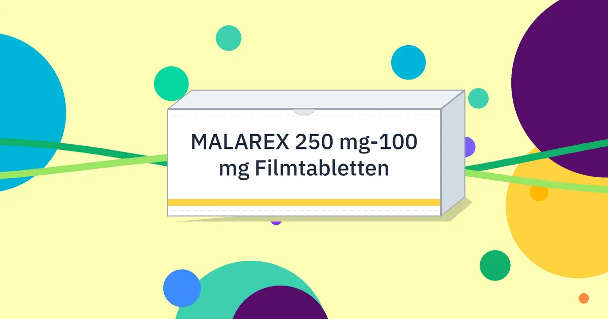 Symbolbild: Packung mit der Aufschrift MALAREX 250 mg-100 mg Filmtabletten (PZN 20016144) – Verfügbarkeit und Bezug in Apotheken in Frankfurt am Main