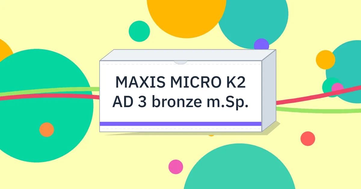 Symbolbild: Packung mit der Aufschrift MAXIS MICRO K2 AD 3 bronze m.Sp. (PZN 17673476) – Verfügbarkeit und Bezug in Apotheken in Frankfurt am Main