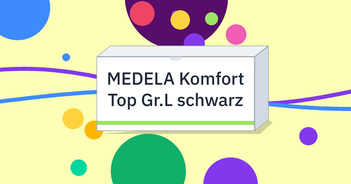 Symbolbild: Packung mit der Aufschrift MEDELA Komfort Top Gr.L schwarz (PZN 16824269) – Verfügbarkeit und Bezug in Apotheken in Frankfurt am Main