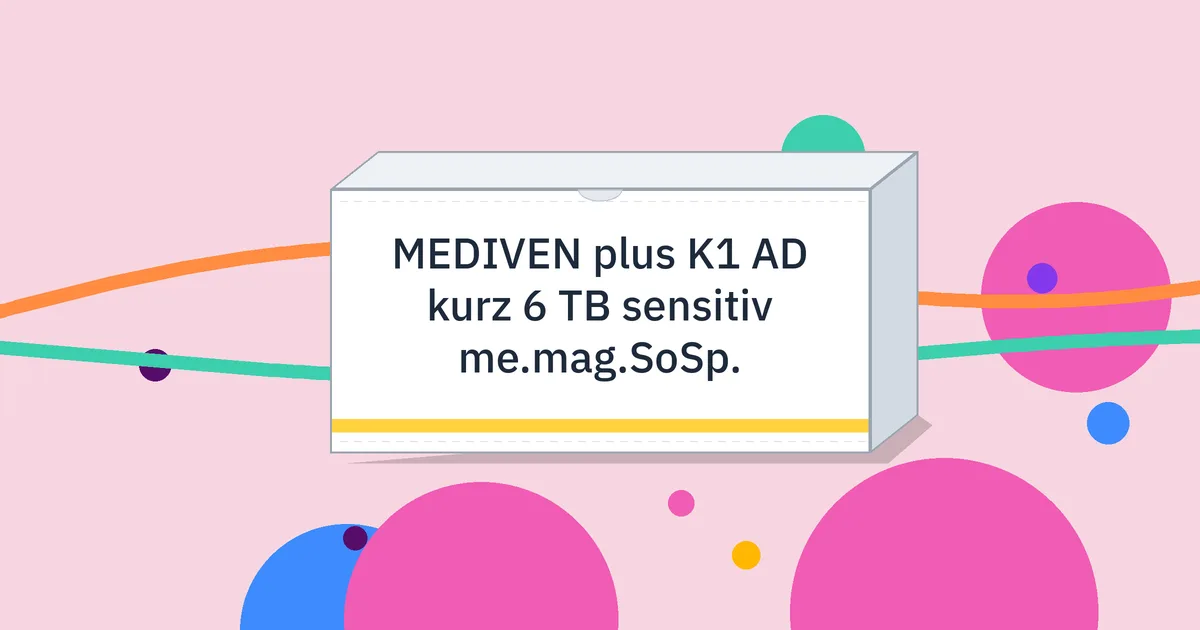 Symbolbild: Packung mit der Aufschrift MEDIVEN plus K1 AD kurz 6 TB sensitiv me.mag.SoSp. (PZN 15053812) – Verfügbarkeit und Bezug in Apotheken in Frankfurt am Main