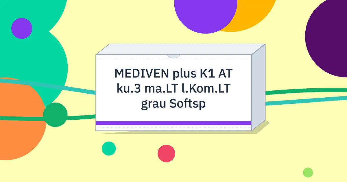 Symbolbild: Packung mit der Aufschrift MEDIVEN plus K1 AT ku.3 ma.LT l.Kom.LT grau Softsp (PZN 18943630) – Verfügbarkeit und Bezug in Apotheken in Frankfurt am Main