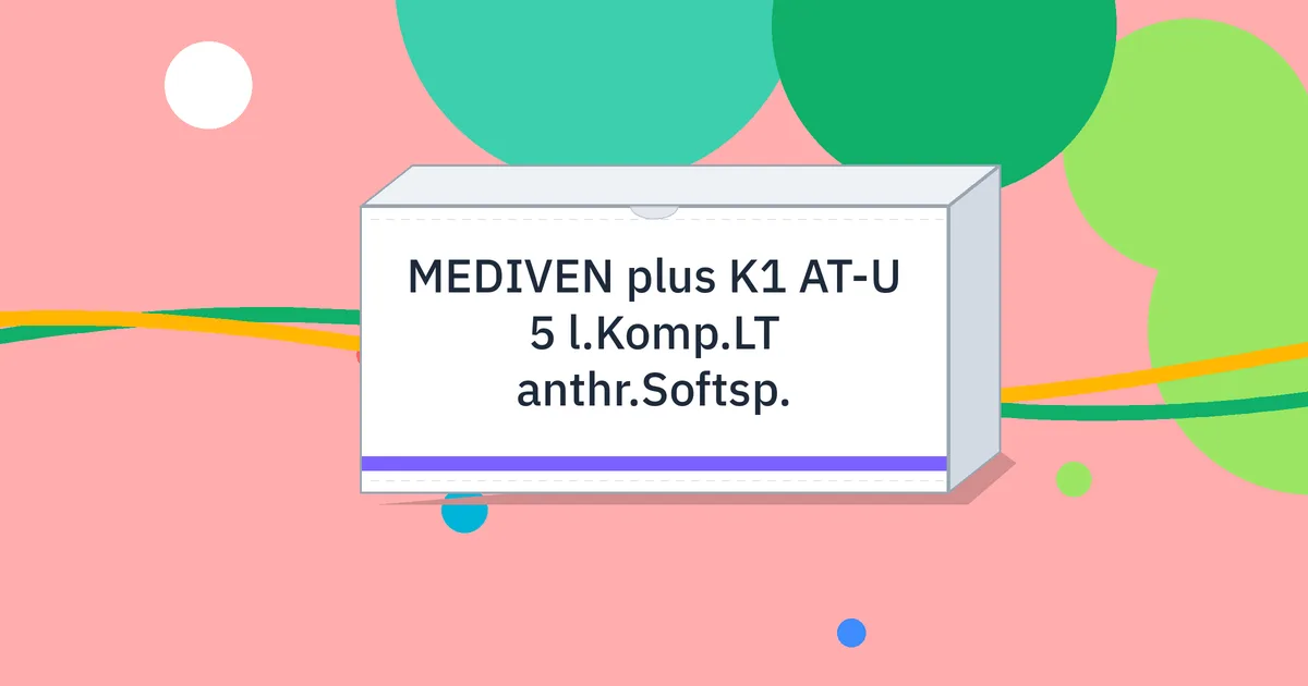 Symbolbild: Packung mit der Aufschrift MEDIVEN plus K1 AT-U 5 l.Komp.LT anthr.Softsp. (PZN 15032891) – Verfügbarkeit und Bezug in Apotheken in Frankfurt am Main