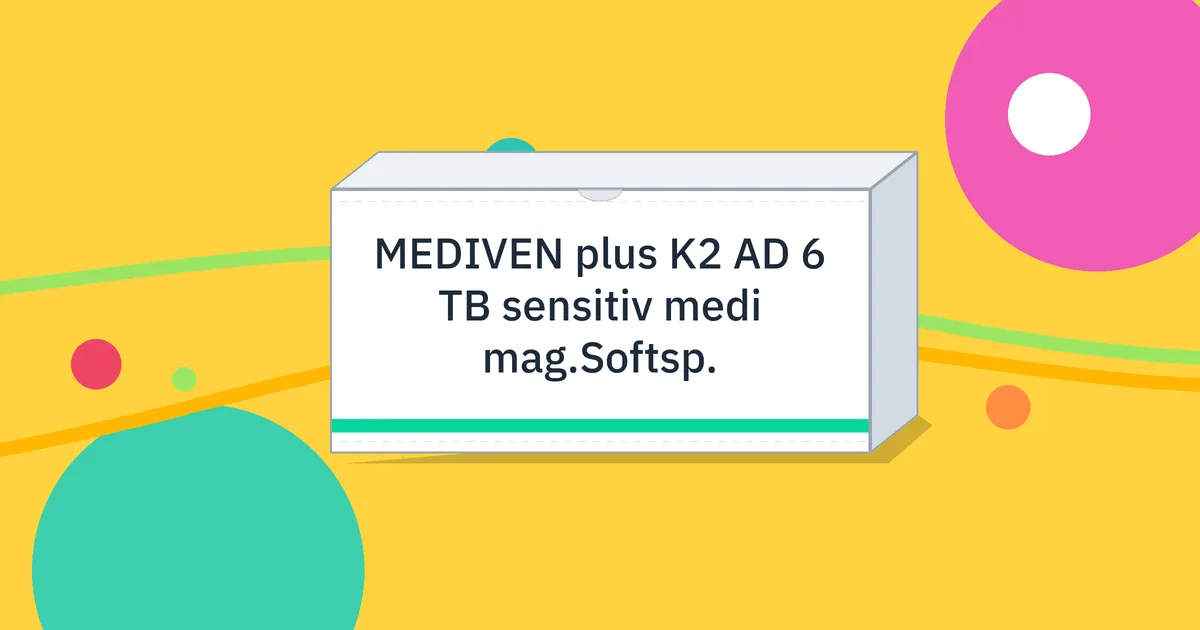 Symbolbild: Packung mit der Aufschrift MEDIVEN plus K2 AD 6 TB sensitiv medi mag.Softsp. (PZN 15105348) – Verfügbarkeit und Bezug in Apotheken in Frankfurt am Main
