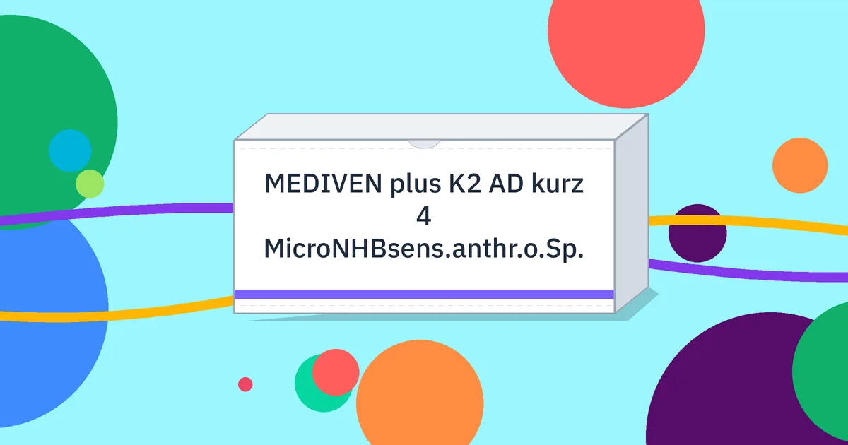 Symbolbild: Packung mit der Aufschrift MEDIVEN plus K2 AD kurz 4 MicroNHBsens.anthr.o.Sp. (PZN 15933401) – Verfügbarkeit und Bezug in Apotheken in Frankfurt am Main