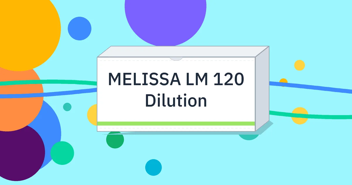 Symbolbild: Packung mit der Aufschrift MELISSA LM 120 Dilution (PZN 12947667) – Verfügbarkeit und Bezug in Apotheken in Frankfurt am Main