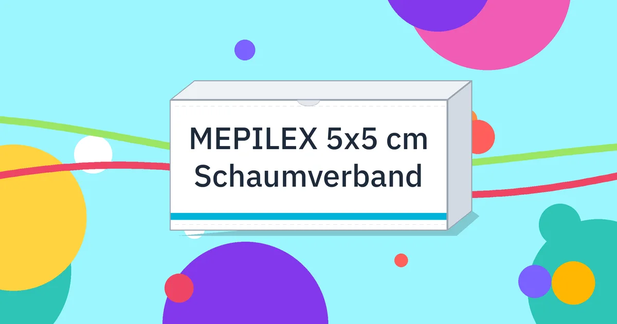 Symbolbild: Packung mit der Aufschrift MEPILEX 5x5 cm Schaumverband (PZN 09313054) – Verfügbarkeit und Bezug in Apotheken in Frankfurt am Main