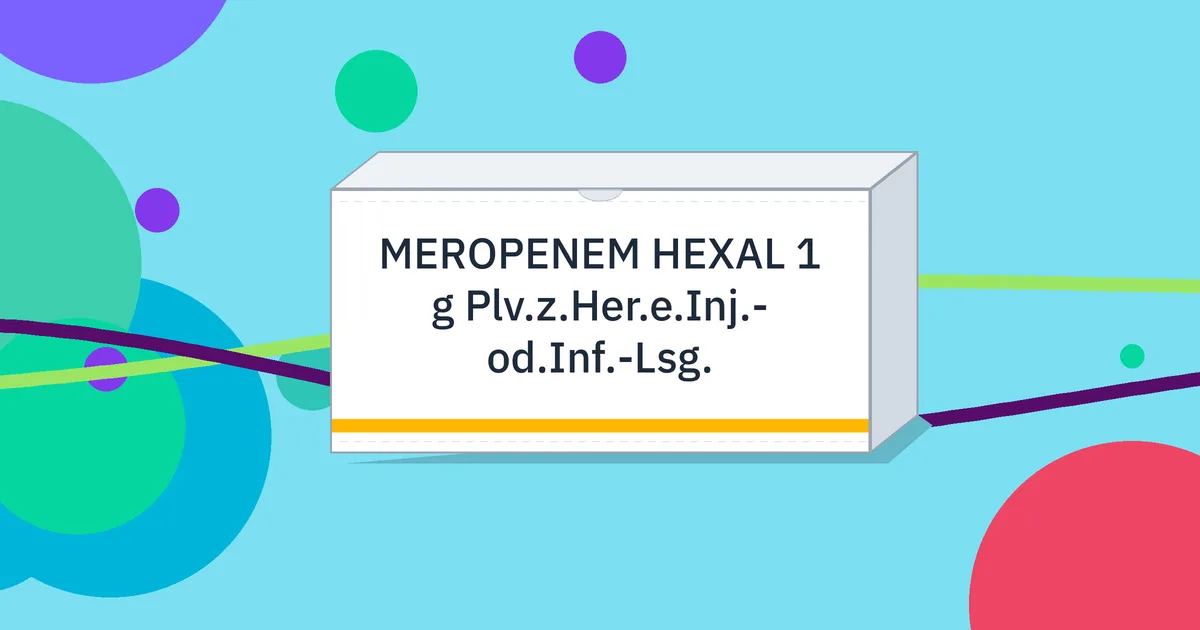 Symbolbild: Packung mit der Aufschrift MEROPENEM HEXAL 1 g Plv.z.Her.e.Inj.- od.Inf.-Lsg. (PZN 19949818) – Verfügbarkeit und Bezug in Apotheken in Frankfurt am Main