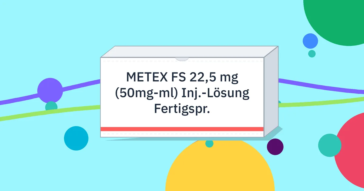Symbolbild: Packung mit der Aufschrift METEX FS 22,5 mg (50mg-ml) Inj.-Lösung Fertigspr. (PZN 07567750) – Verfügbarkeit und Bezug in Apotheken in Frankfurt am Main