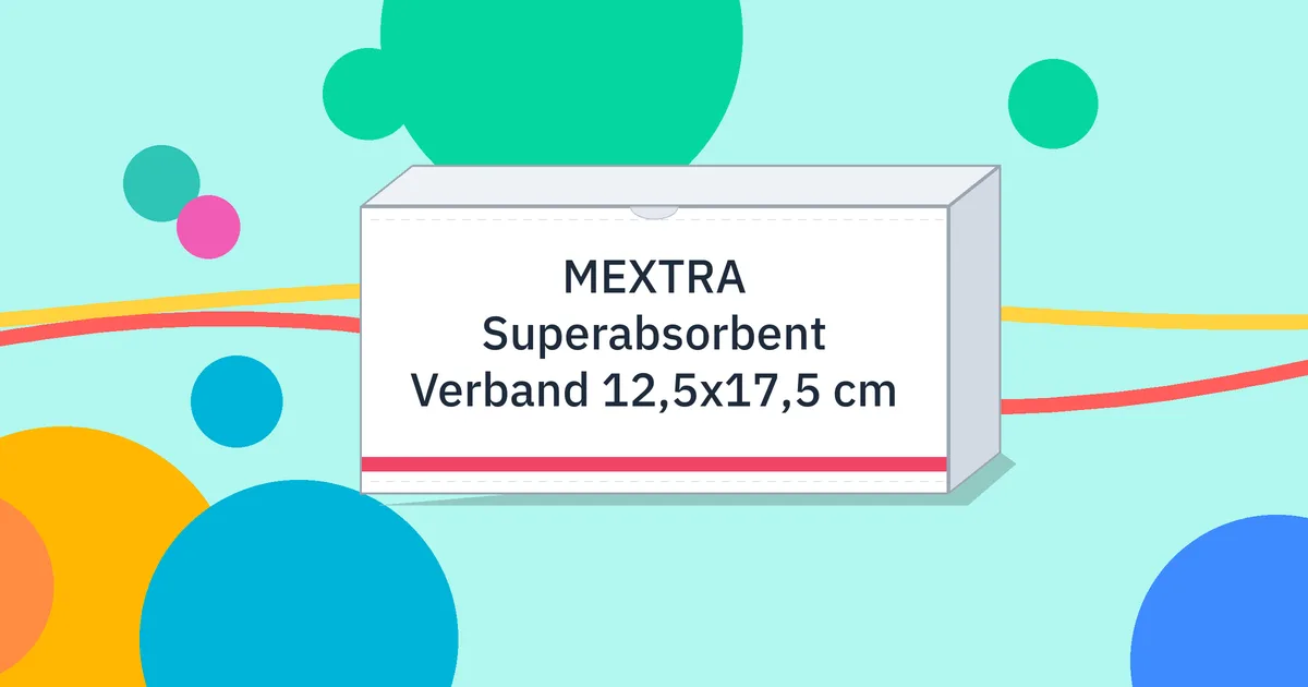 Symbolbild: Packung mit der Aufschrift MEXTRA Superabsorbent Verband 12,5x17,5 cm (PZN 17578358) – Verfügbarkeit und Bezug in Apotheken in Frankfurt am Main