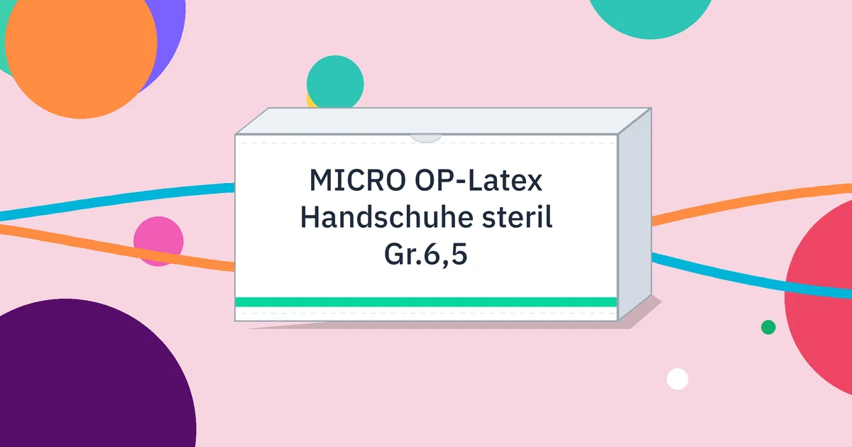 Symbolbild: Packung mit der Aufschrift MICRO OP-Latex Handschuhe steril Gr.6,5 (PZN 06972589) – Verfügbarkeit und Bezug in Apotheken in Frankfurt am Main