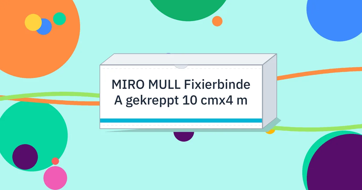 Symbolbild: Packung mit der Aufschrift MIRO MULL Fixierbinde A gekreppt 10 cmx4 m (PZN 06855286) – Verfügbarkeit und Bezug in Apotheken in Frankfurt am Main