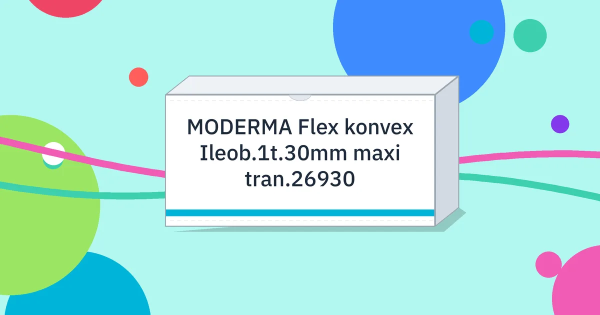 Symbolbild: Packung mit der Aufschrift MODERMA Flex konvex Ileob.1t.30mm maxi tran.26930 (PZN 04194923) – Verfügbarkeit und Bezug in Apotheken in Frankfurt am Main