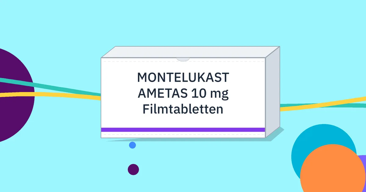 Symbolbild: Packung mit der Aufschrift MONTELUKAST AMETAS 10 mg Filmtabletten (PZN 16867356) – Verfügbarkeit und Bezug in Apotheken in Frankfurt am Main