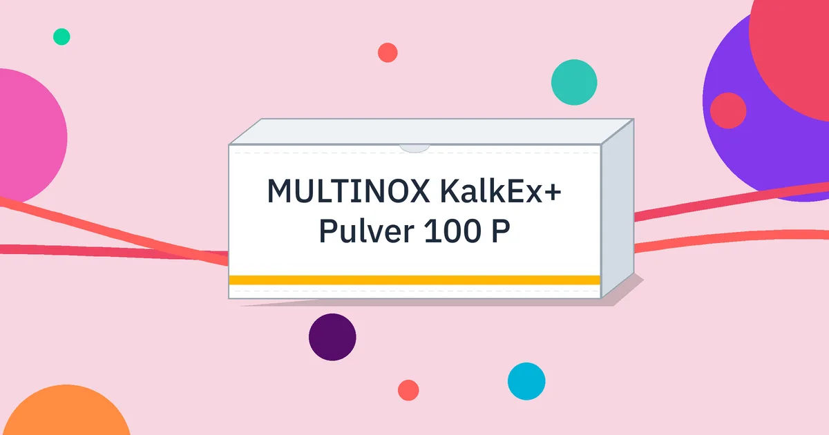 Symbolbild: Packung mit der Aufschrift MULTINOX KalkEx+ Pulver 100 P (PZN 15394016) – Verfügbarkeit und Bezug in Apotheken in Frankfurt am Main