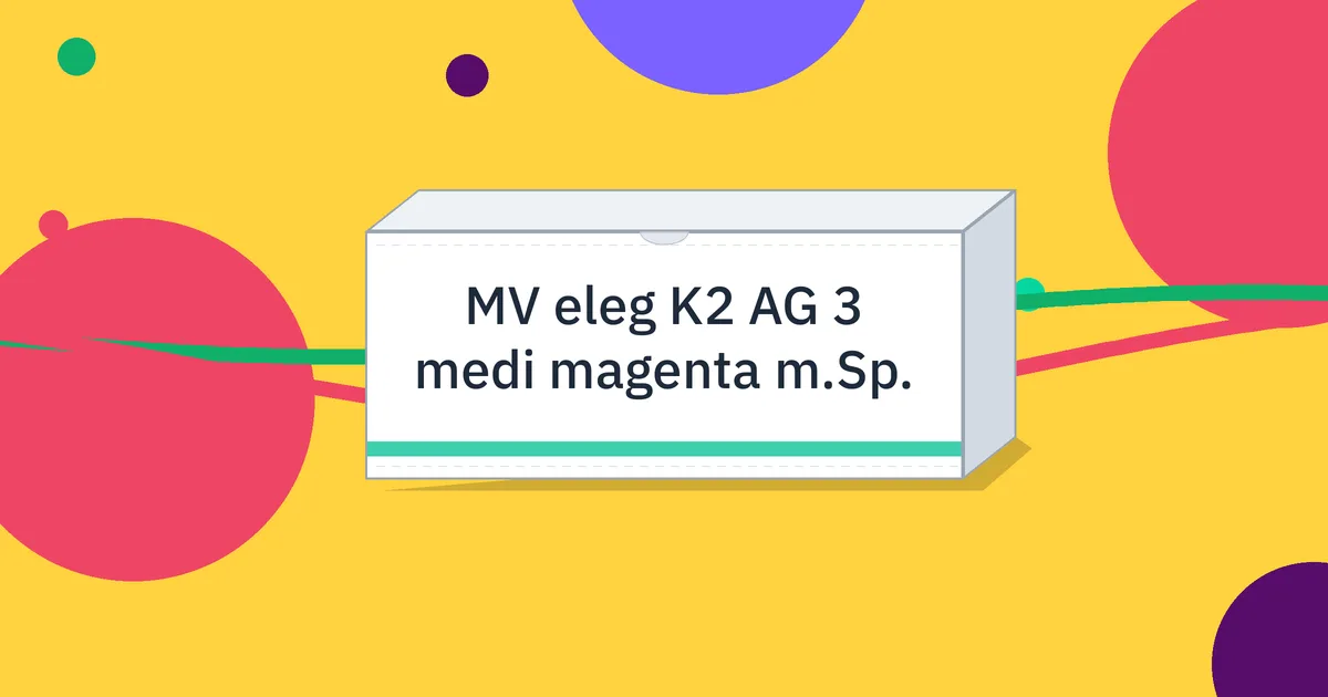 Symbolbild: Packung mit der Aufschrift MV eleg K2 AG 3 medi magenta m.Sp. (PZN 15282949) – Verfügbarkeit und Bezug in Apotheken in Frankfurt am Main
