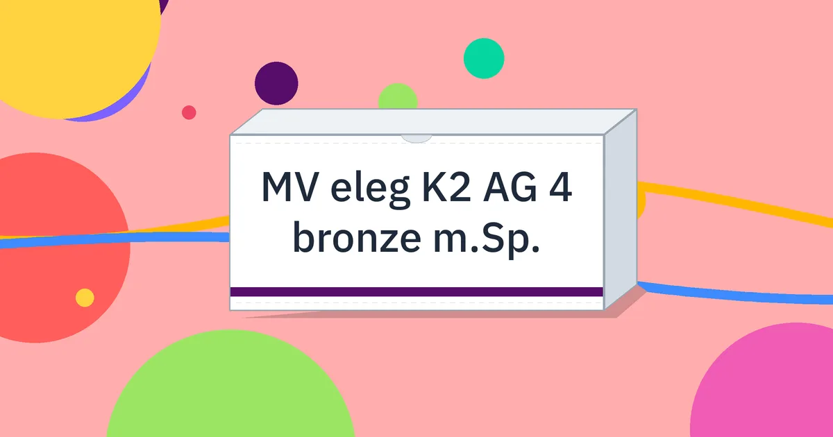 Symbolbild: Packung mit der Aufschrift MV eleg K2 AG 4 bronze m.Sp. (PZN 14719634) – Verfügbarkeit und Bezug in Apotheken in Frankfurt am Main