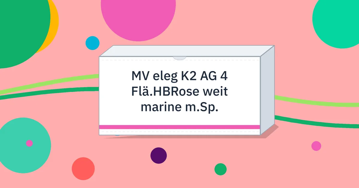 Symbolbild: Packung mit der Aufschrift MV eleg K2 AG 4 Flä.HBRose weit marine m.Sp. (PZN 15720958) – Verfügbarkeit und Bezug in Apotheken in Frankfurt am Main
