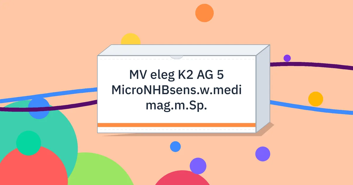 Symbolbild: Packung mit der Aufschrift MV eleg K2 AG 5 MicroNHBsens.w.medi mag.m.Sp. (PZN 15725298) – Verfügbarkeit und Bezug in Apotheken in Frankfurt am Main