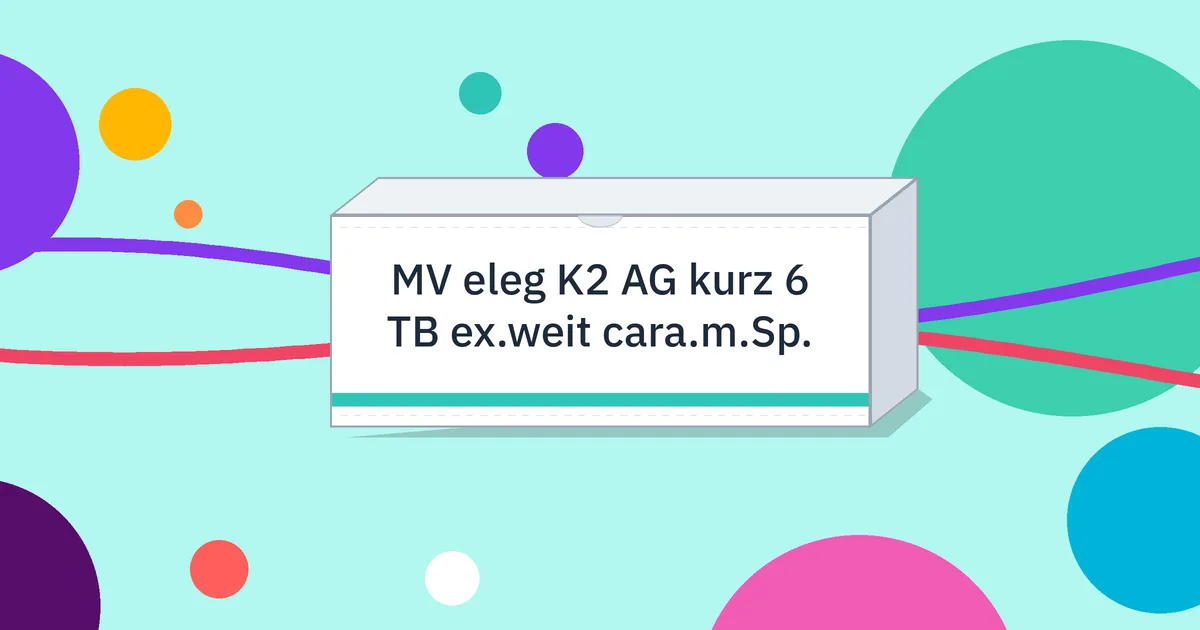 Symbolbild: Packung mit der Aufschrift MV eleg K2 AG kurz 6 TB ex.weit cara.m.Sp. (PZN 09879956) – Verfügbarkeit und Bezug in Apotheken in Frankfurt am Main